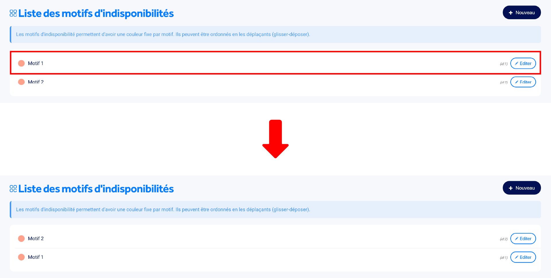 Créer une liste de motifs d'indisponibilités