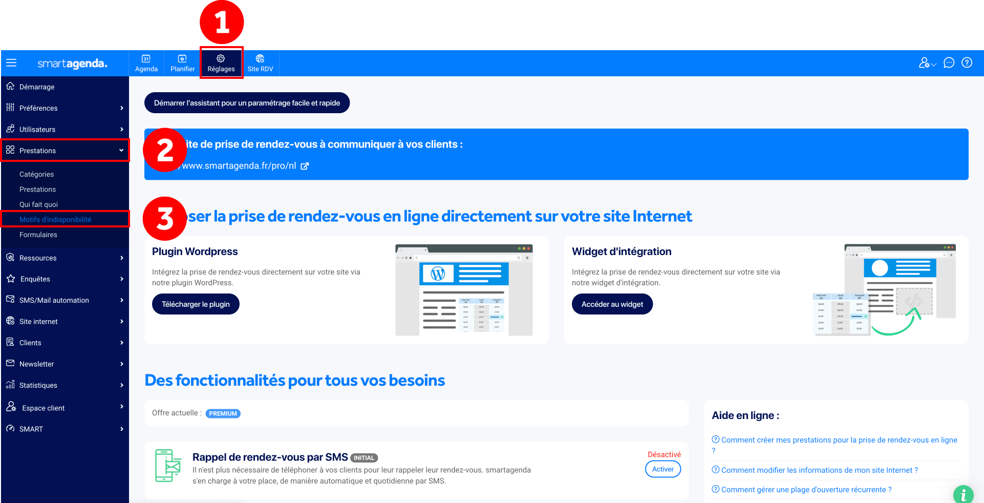 Créer une liste de motifs d'indisponibilités