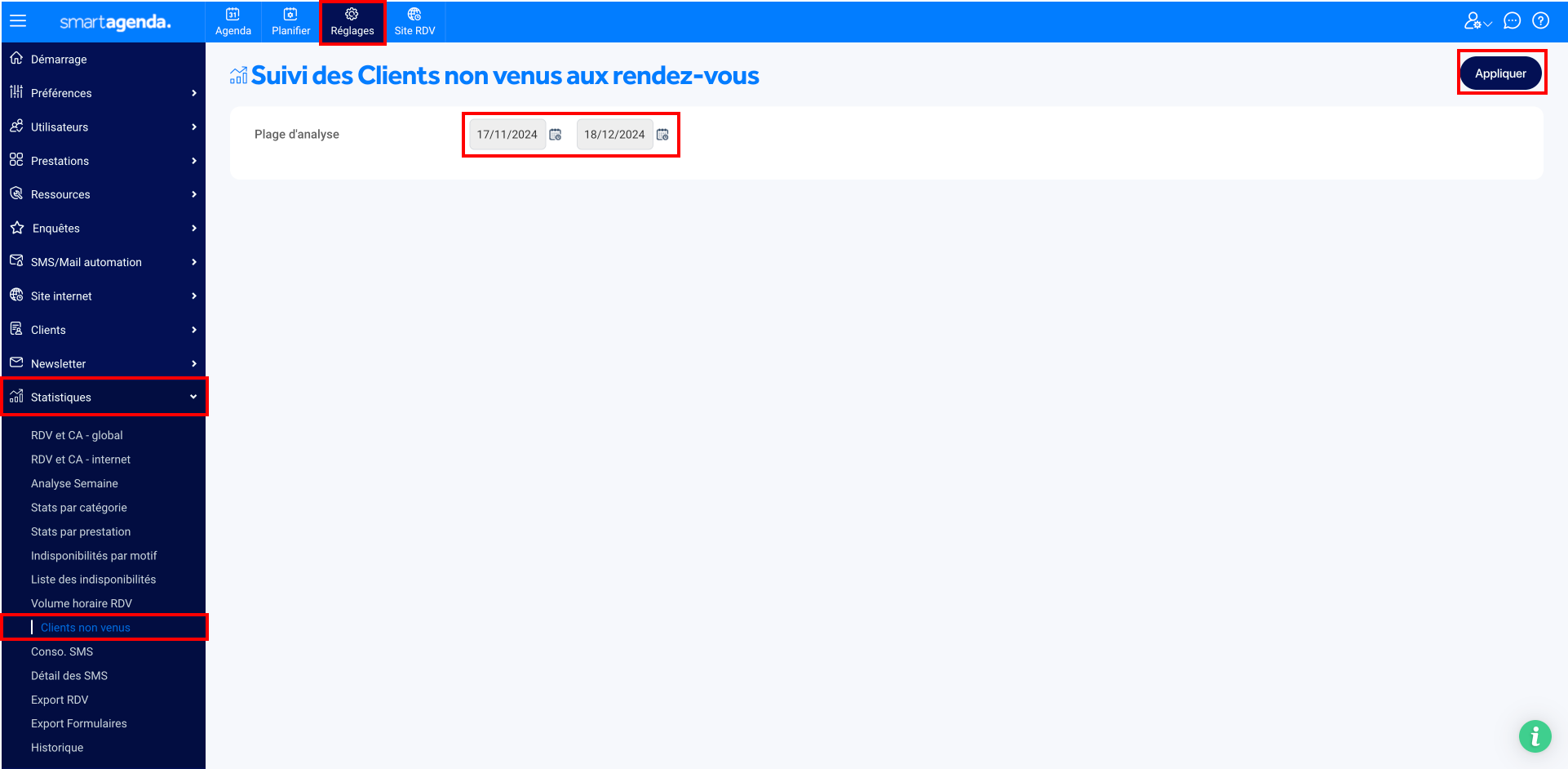 Notifier les absences de mes clients (client non venu)